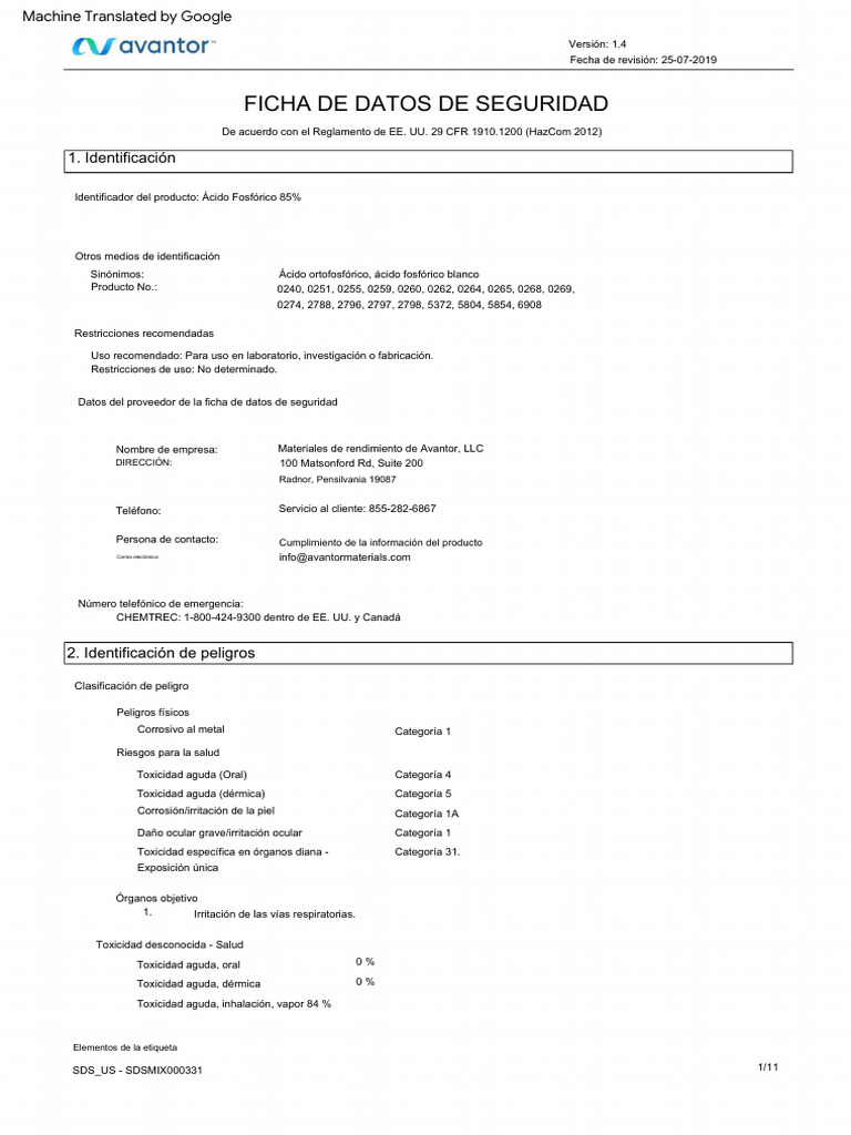 JT Baker SDS Acido Fosforico | Descargar gratis PDF | Quemar | Toxicidad JT Baker SDS Acido Fosforico | Descargar gratis PDF | Quemar | Toxicidad