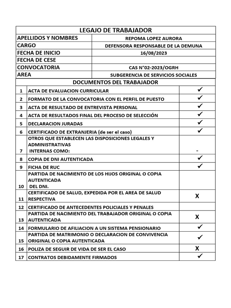 Legajo de Trabajador | PDF | Certificado de nacimiento | Centroamérica