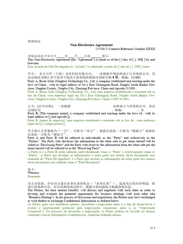 NDA - Bilingual-Risen Standard Version - PT BR | PDF | Arbitration ...