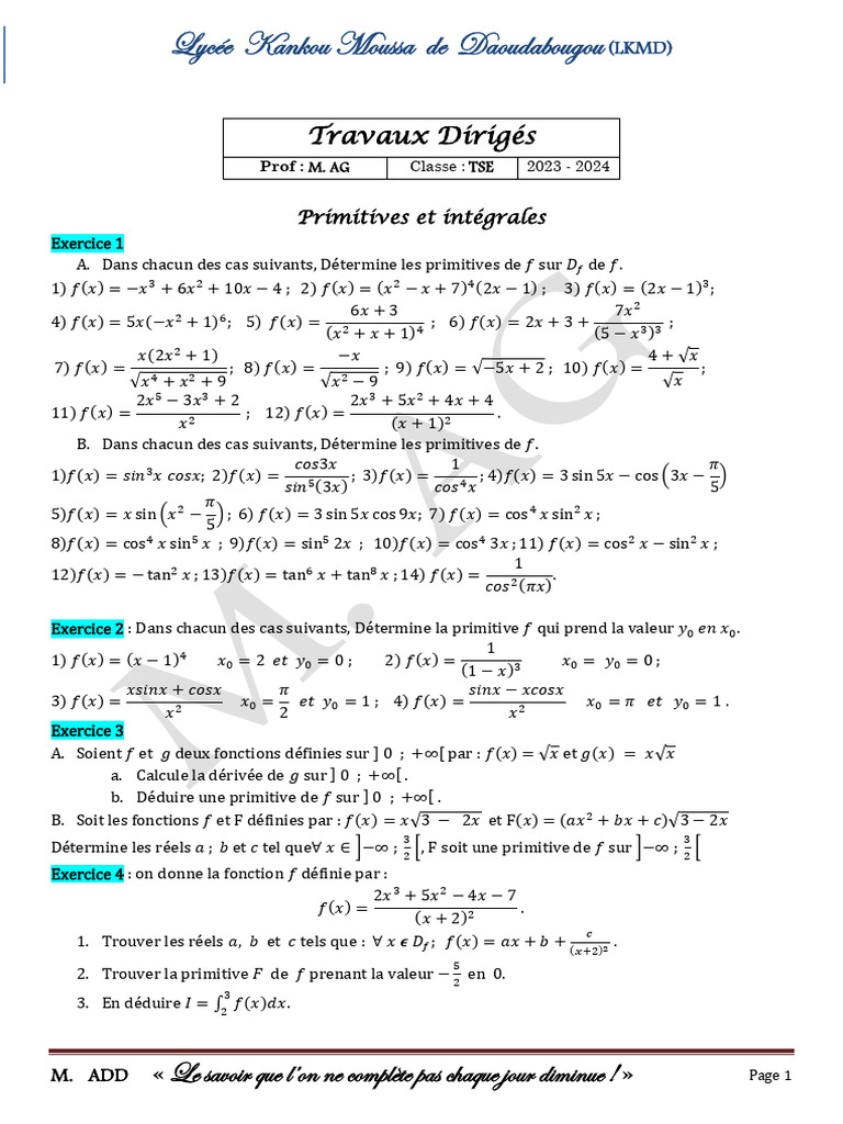 Primitives et intégrales au lycée LKMD | PDF | Intégral | Calcul