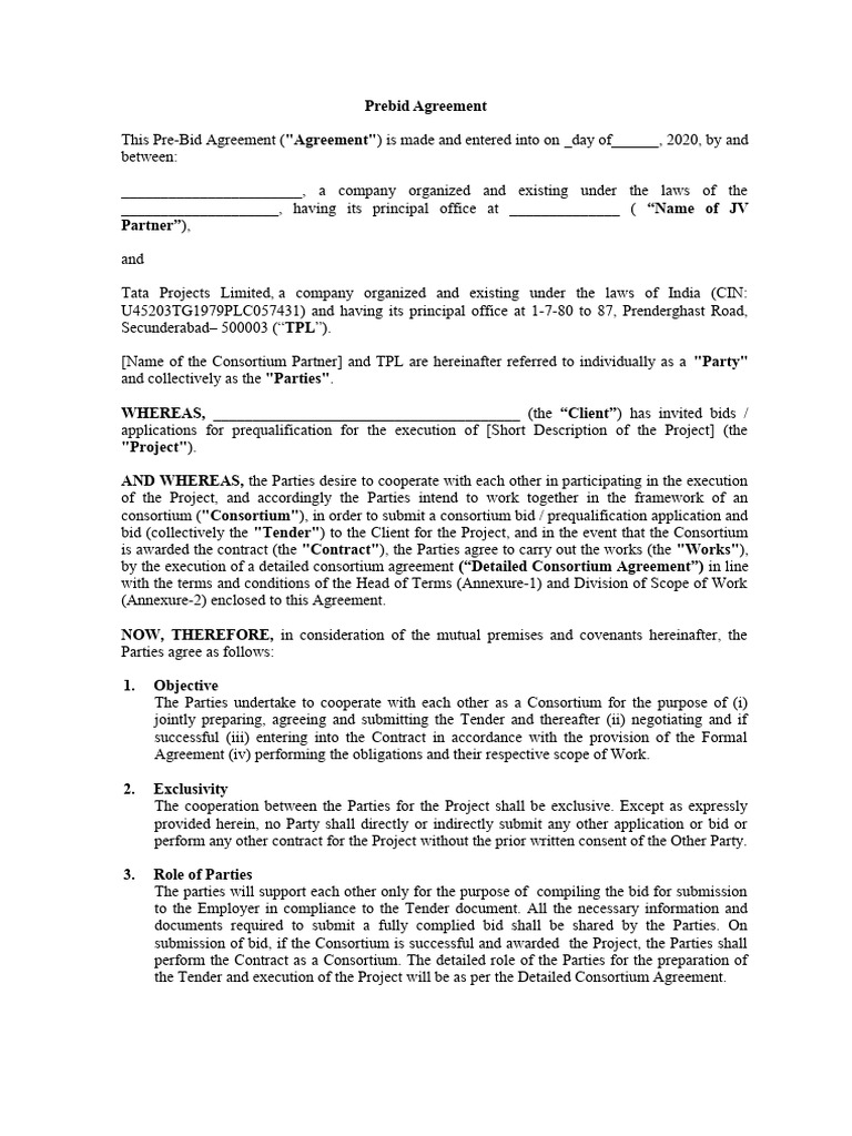 03 Prebid Consortium Agreement Con 1 | PDF | Indemnity | Surety