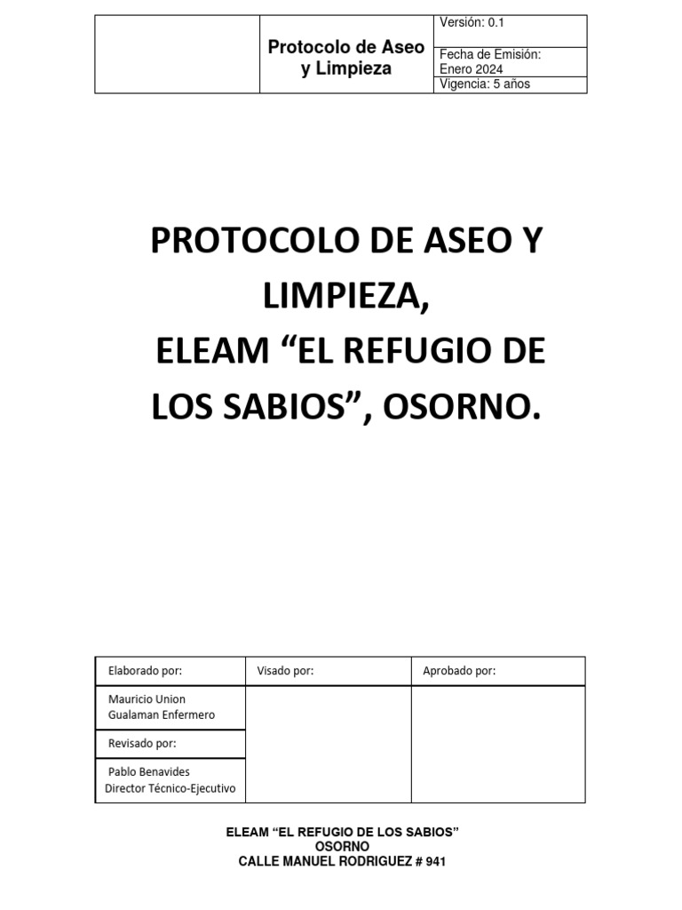Protocolo Aseo y Limpieza ELEAM | PDF | Residuos | El plastico