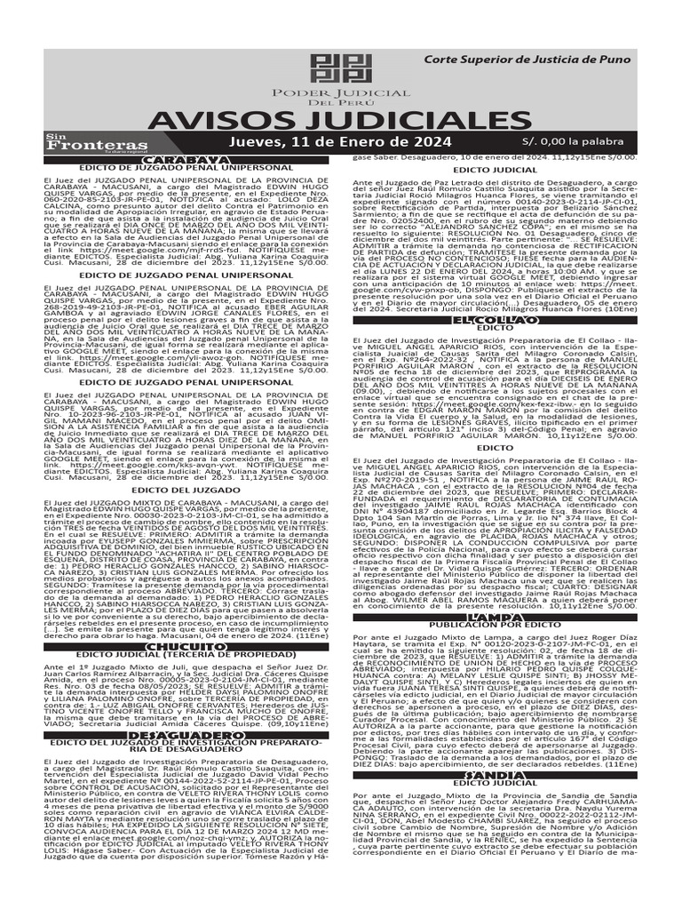 Edictos Judiciales en Puno | PDF | Violencia | Procedimiento Criminal