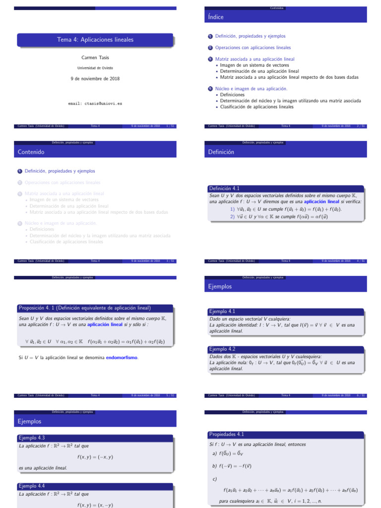 T4 Diapositivas | PDF | Mapa lineal | Espacio vectorial