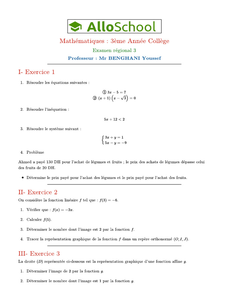 Maths 3ac Examen Regional 3 1 | PDF