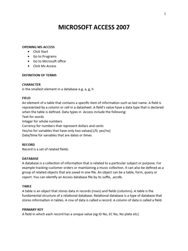 Access Notes Pdf Relational Database Databases 3743