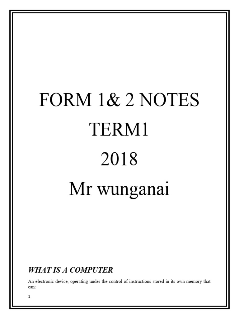 Form 1 and Two Compsnce Notes | PDF | Computer Data Storage | Personal ...