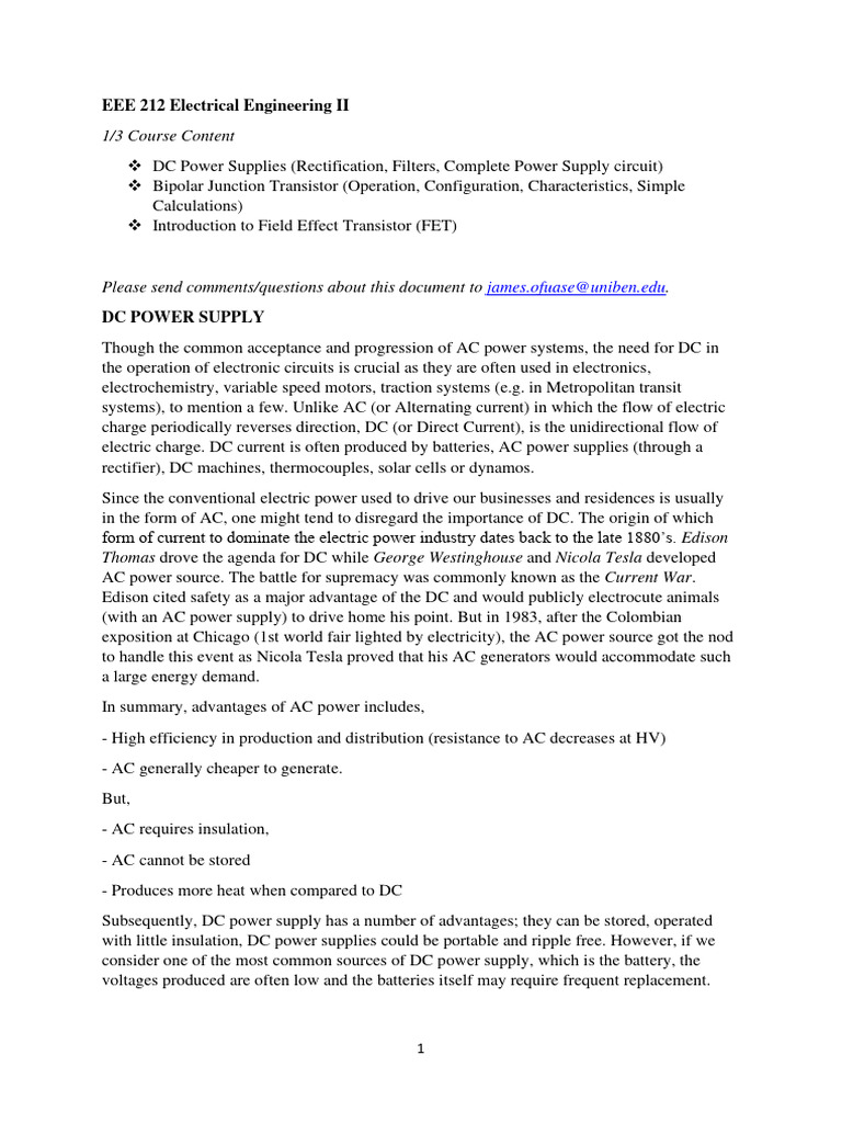 Eee 212 Note | PDF | Bipolar Junction Transistor | Rectifier