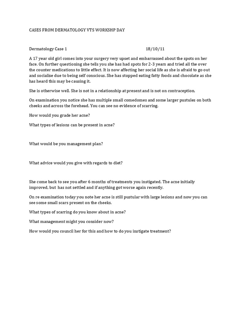 Case Studies From Dermatology Workshop | PDF | Clinical Medicine ...