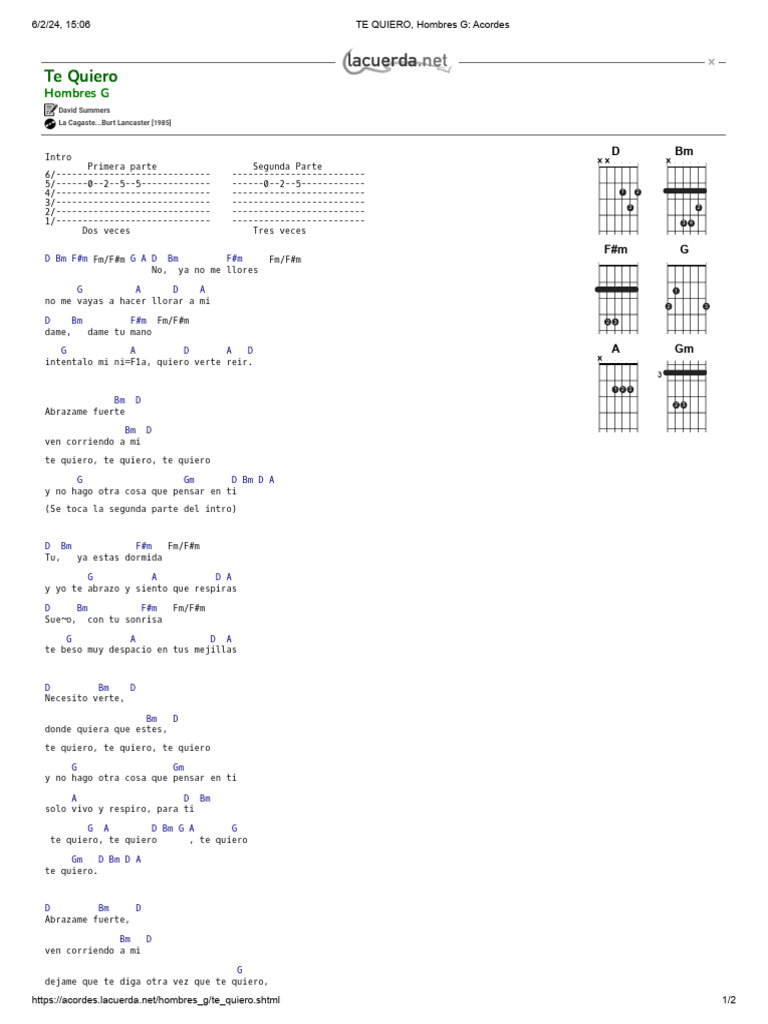 TE QUIERO, Hombres G - Acordes | PDF
