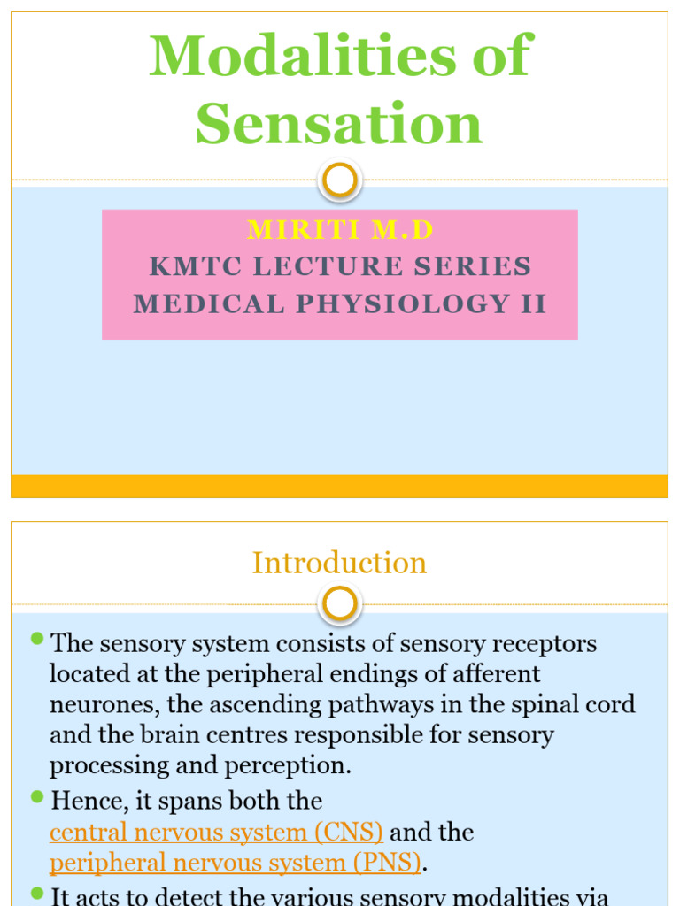 Modalities of Sensation | PDF | Stimulus (Physiology) | Nervous System