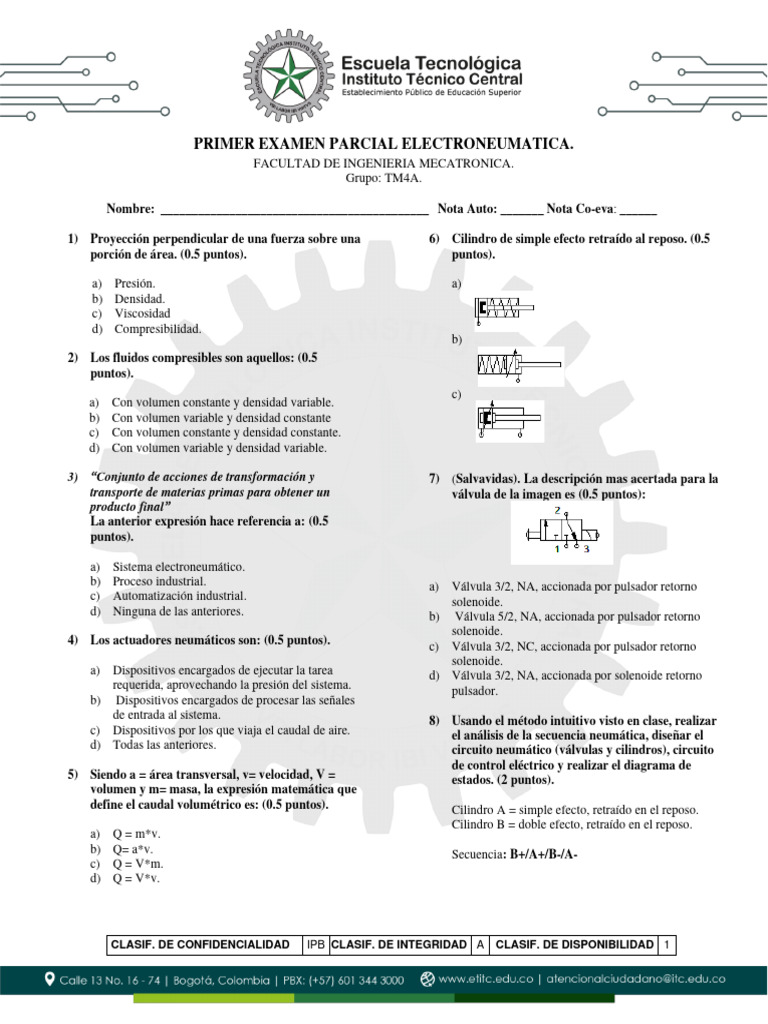 Primer Examen Parcial Electroneumatica | PDF | Neumática | Solenoide