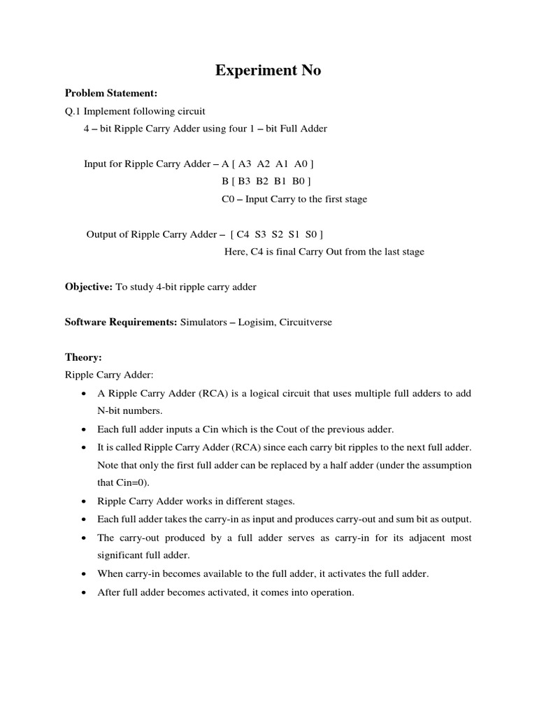 Experiment No - Ripple Carry Full Adder | Download Free PDF | Computing ...