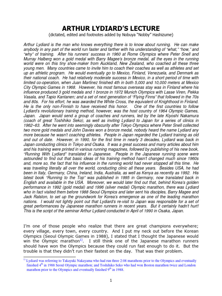 Arthur Lydiard Lecture | PDF | Aerobic Exercise | Running