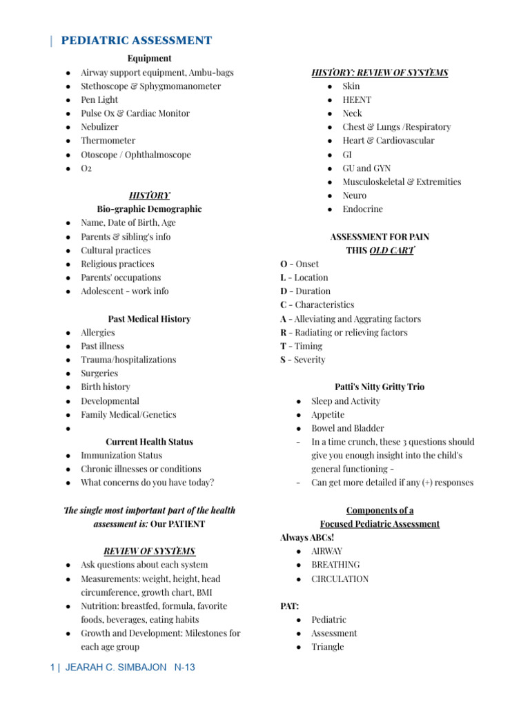 5th Lesson Pediatric Assessment | PDF | Physical Examination | Human ...