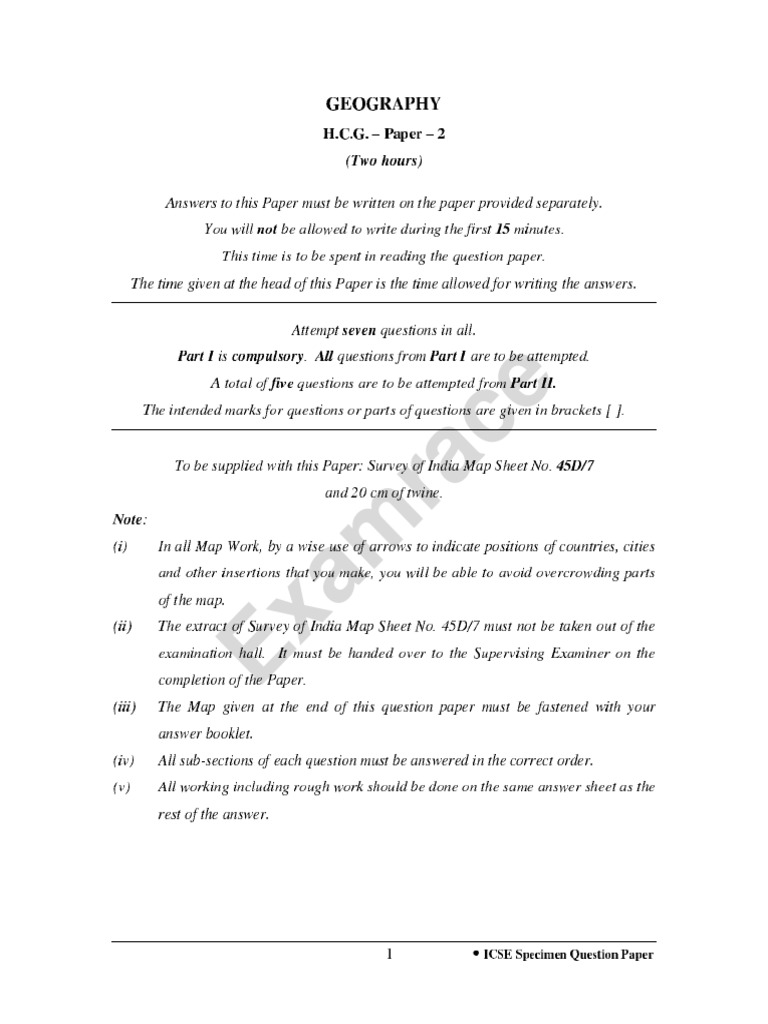 ICSE Class 10 Geography 2012 | PDF
