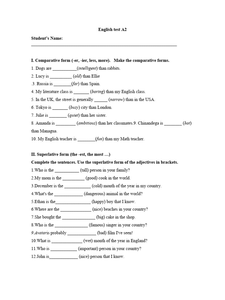 English Test A2 | PDF