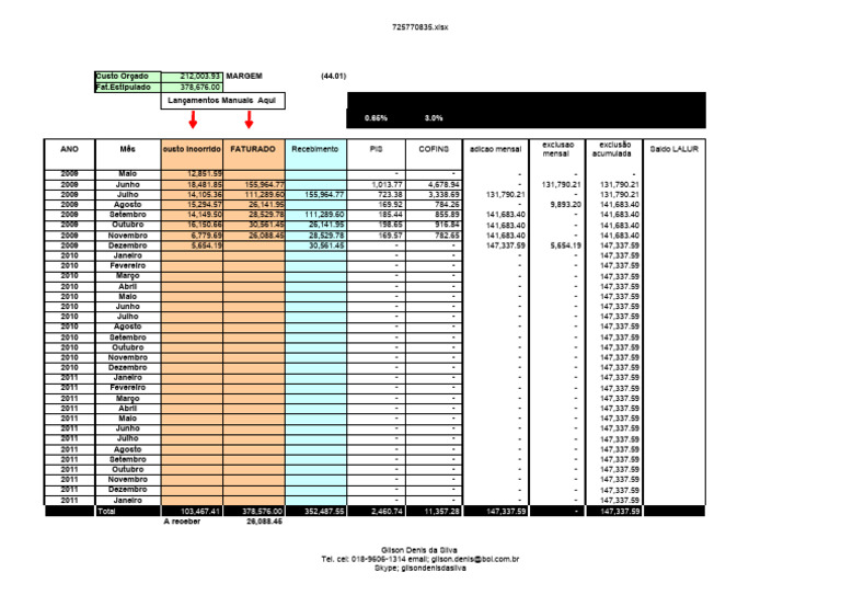 Modelo de Planilha para Inclusao e Exclusao Do Lalur de Obras Publicas ...
