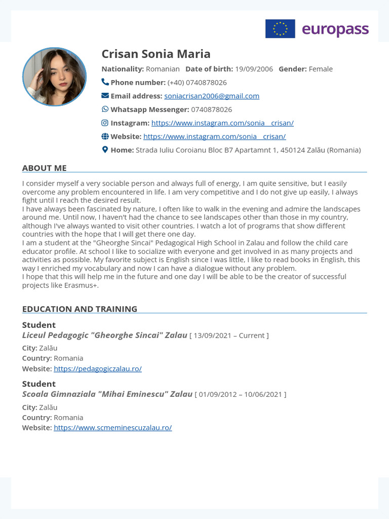 CV Europass Sonia C | PDF | Volunteering | Food Bank