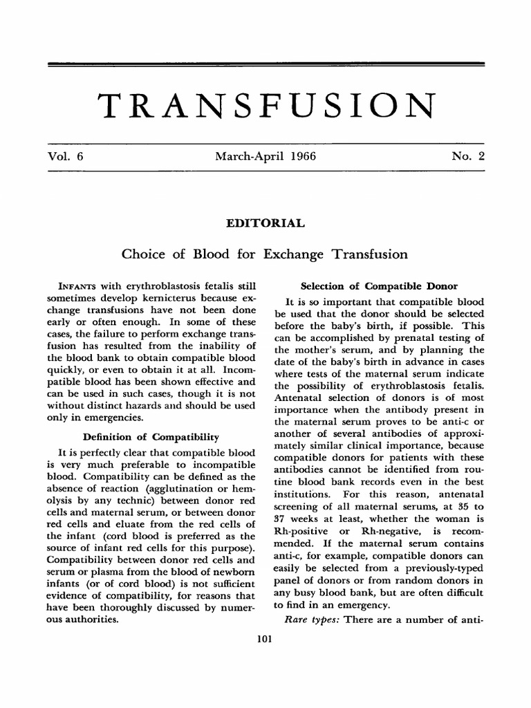 Transfusion - March April 1966 - Allen - Choice of Blood For Exchange Transfusion | PDF | Blood ...
