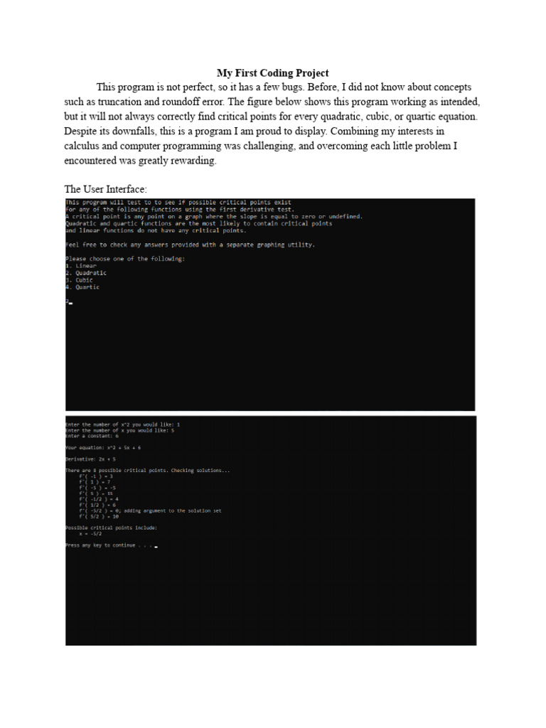 My First Coding Project Pdf Equations Mathematical Concepts 