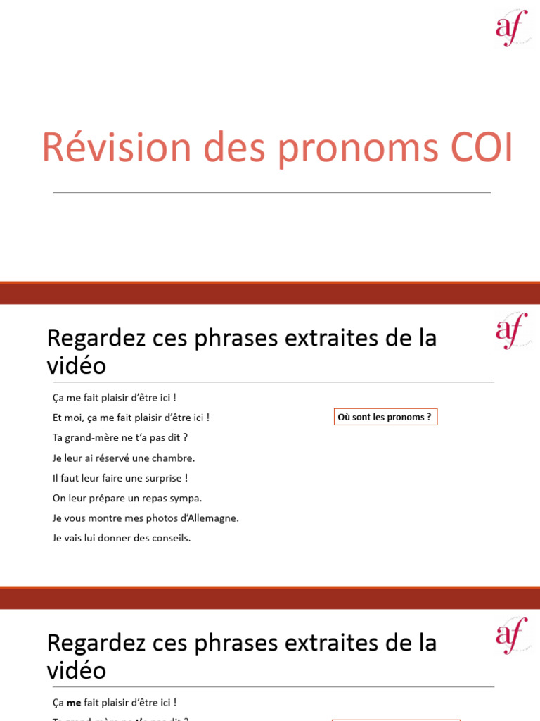 A2-2 Reevision Des Pronoms Coi | PDF | Complément d'objet | Pronom