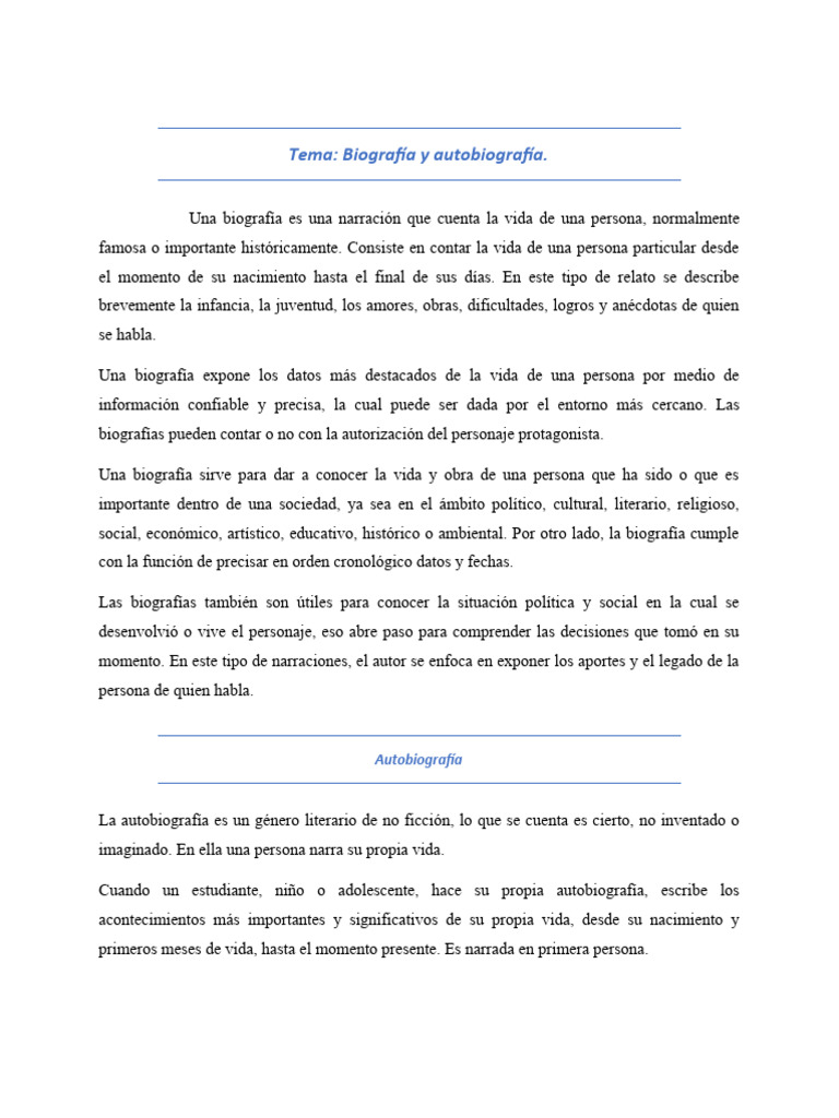 Biografía vs Autobiografía: Diferencias | PDF