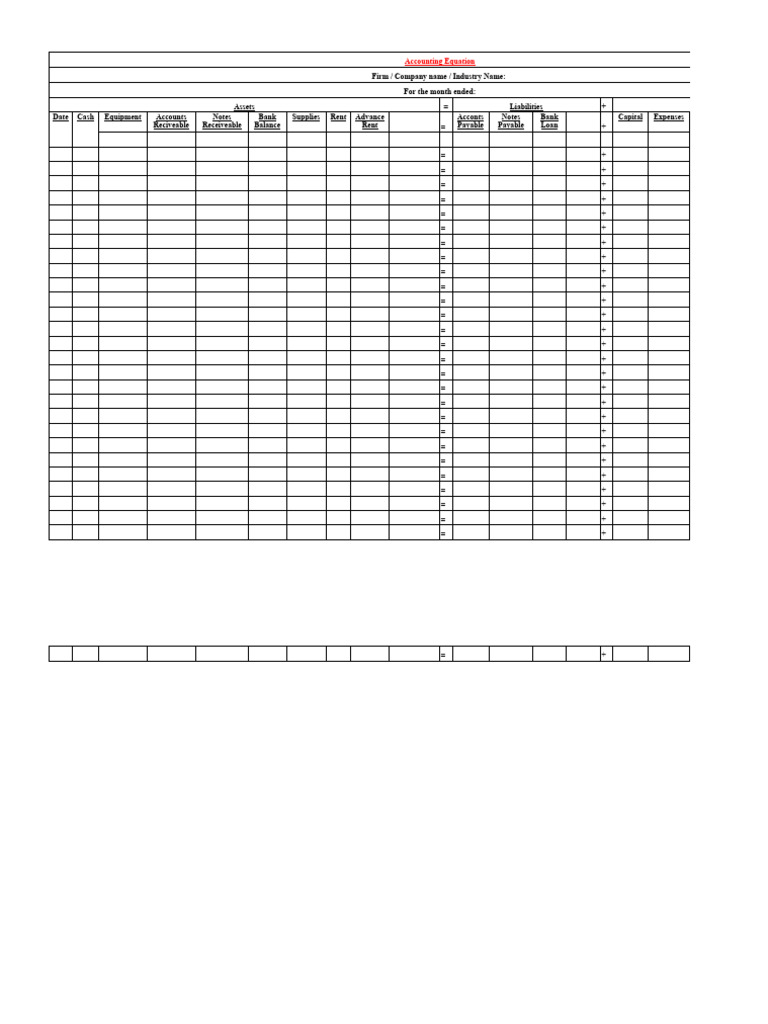 Excel Accounting WorkSheet and Accounting Equation | Download Free PDF ...