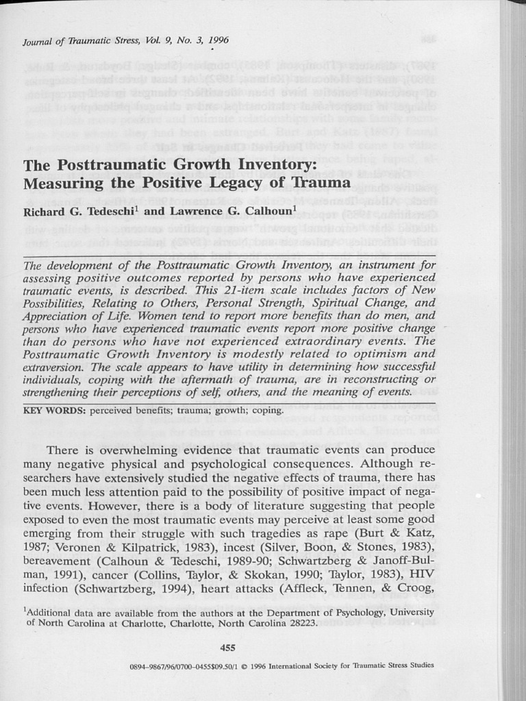 Tedeschi, & Calhoun, L. G. (1996) - The Posttraumatic Growth Inventory ...