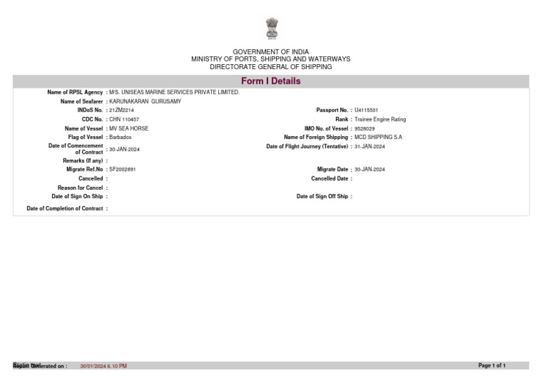 Form I-Karunakaran Gurusamy | PDF