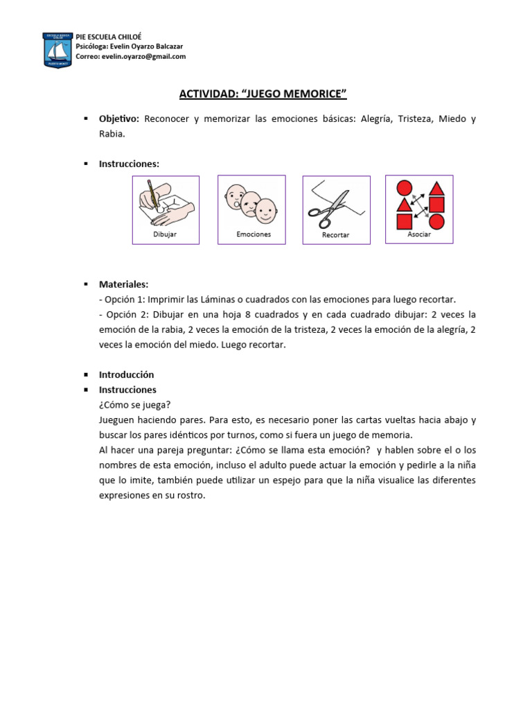 Juego de Memoria: Emociones para Imprimir | PDF