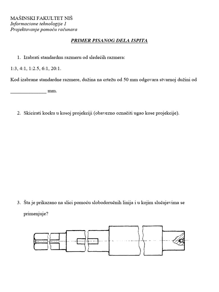Primer Ispitnih Pitanja It1 Projektovanje Pomocu Racunara | PDF