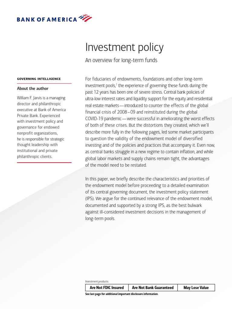 Investment Policy - An Overview For Long-Term Funds | PDF | Market ...
