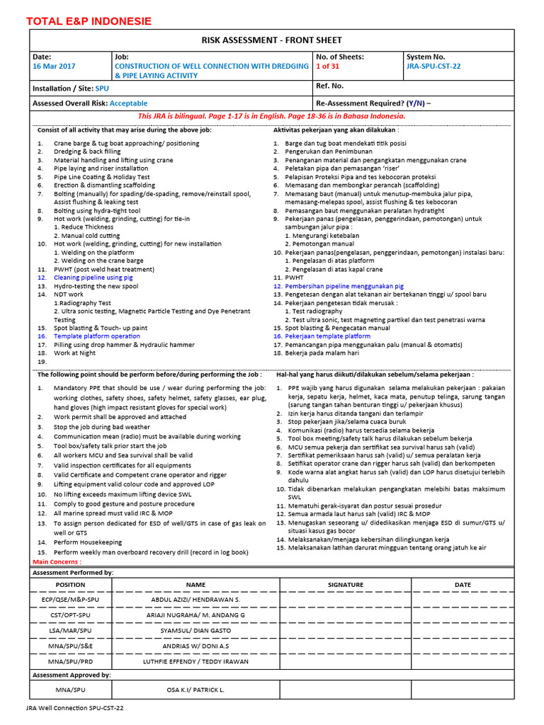 JRA-CST-22 Construction Well Connection With Dredging & Pipe Laying ...