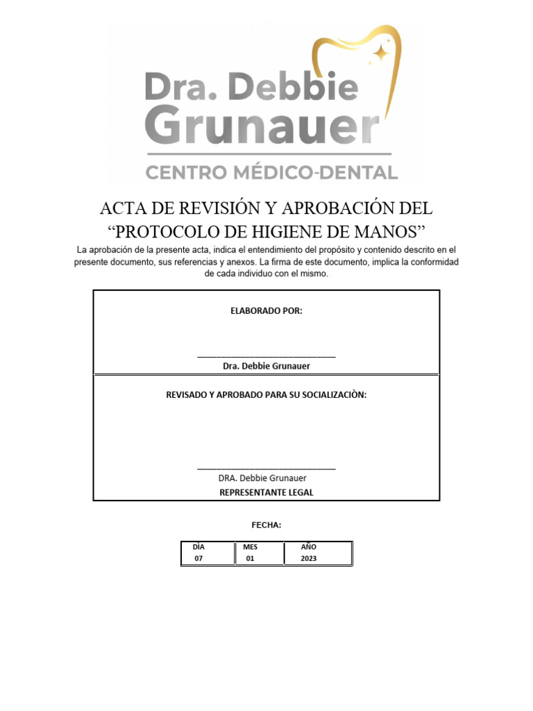 Prot-Odo-001 Protocolo Higiene de Manos Dra | PDF | Lavado de manos | Medicina CLINICA