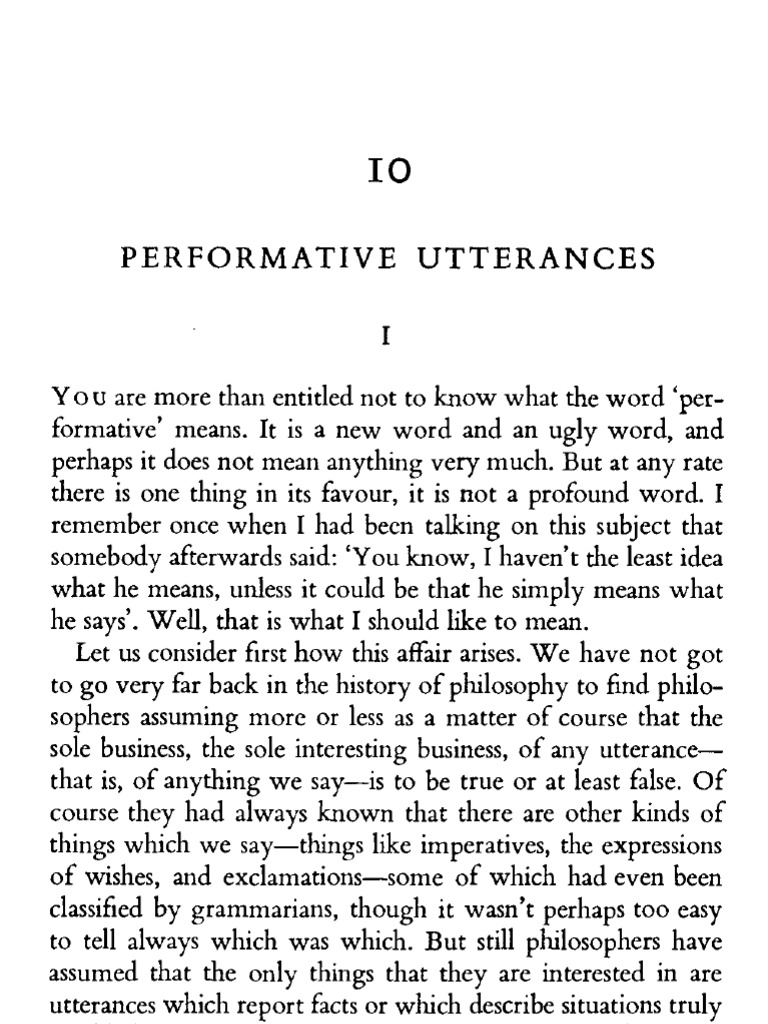 PERFORMATIVE UTTERANCES J L Austin | Grammatical Tense | Verb