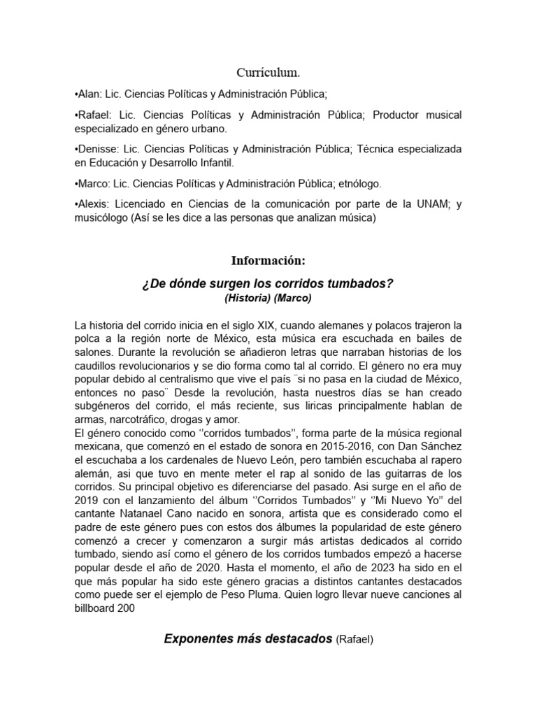 corridos tumbados | PDF | Corrido | México