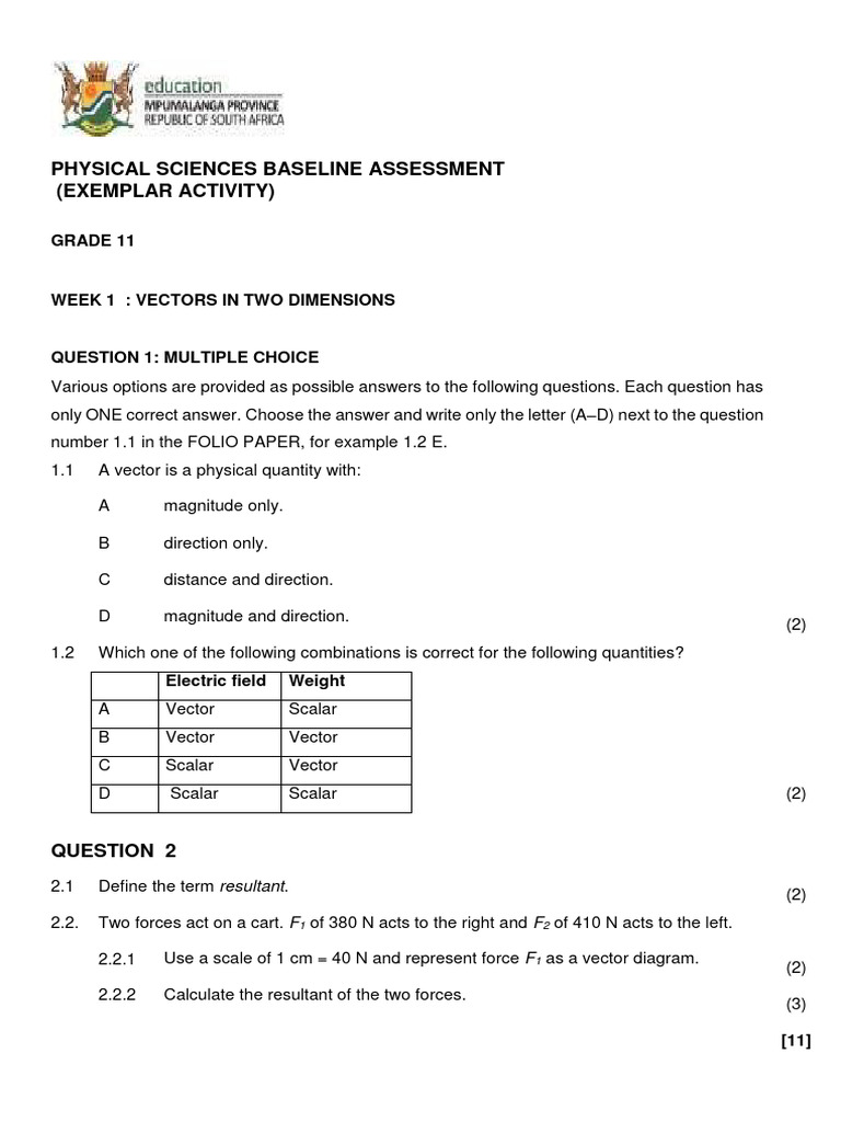 Physical Sciences Baseline Assessment Grade 11 Vec - 240117 - 104456 ...
