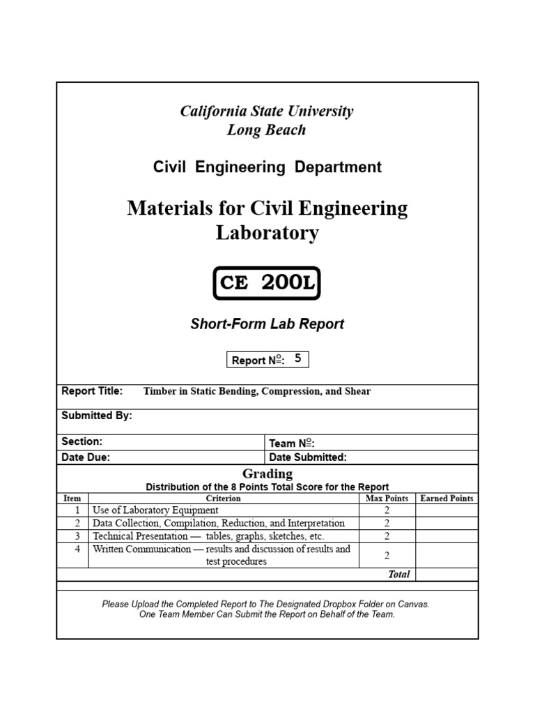 CE 200L Report 5 - Timber | PDF | Bending | Beam (Structure)