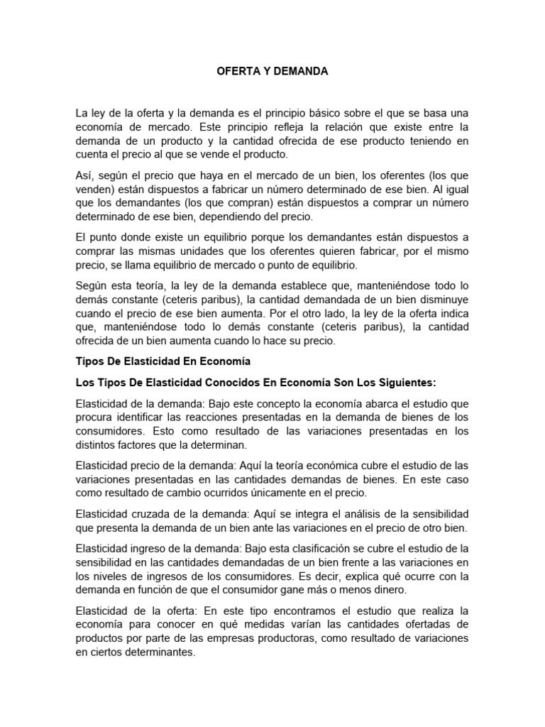 Oferta y La Demanda | PDF | Elasticidad (economía) | Oferta y demanda