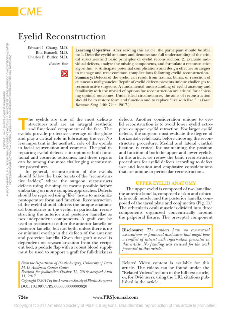 Eyelid Reconstruction Techniques | PDF | Human Anatomy | Human Head And ...