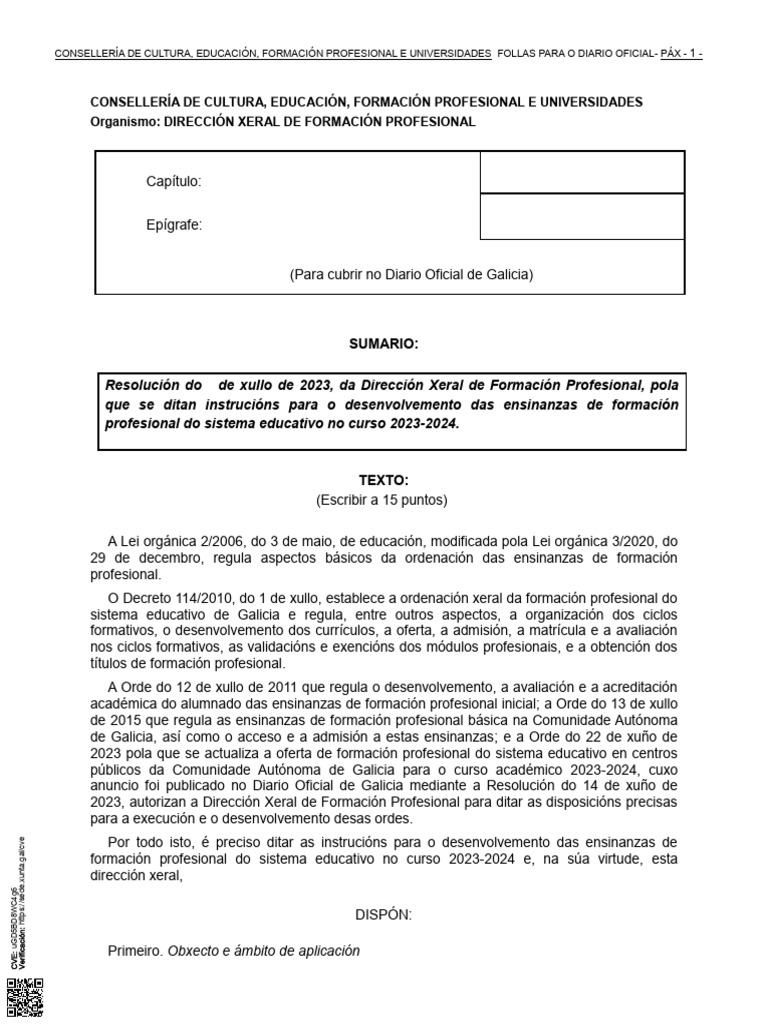 Resolucion Instrucions Desenvolvemento FP 2023 2024 | PDF