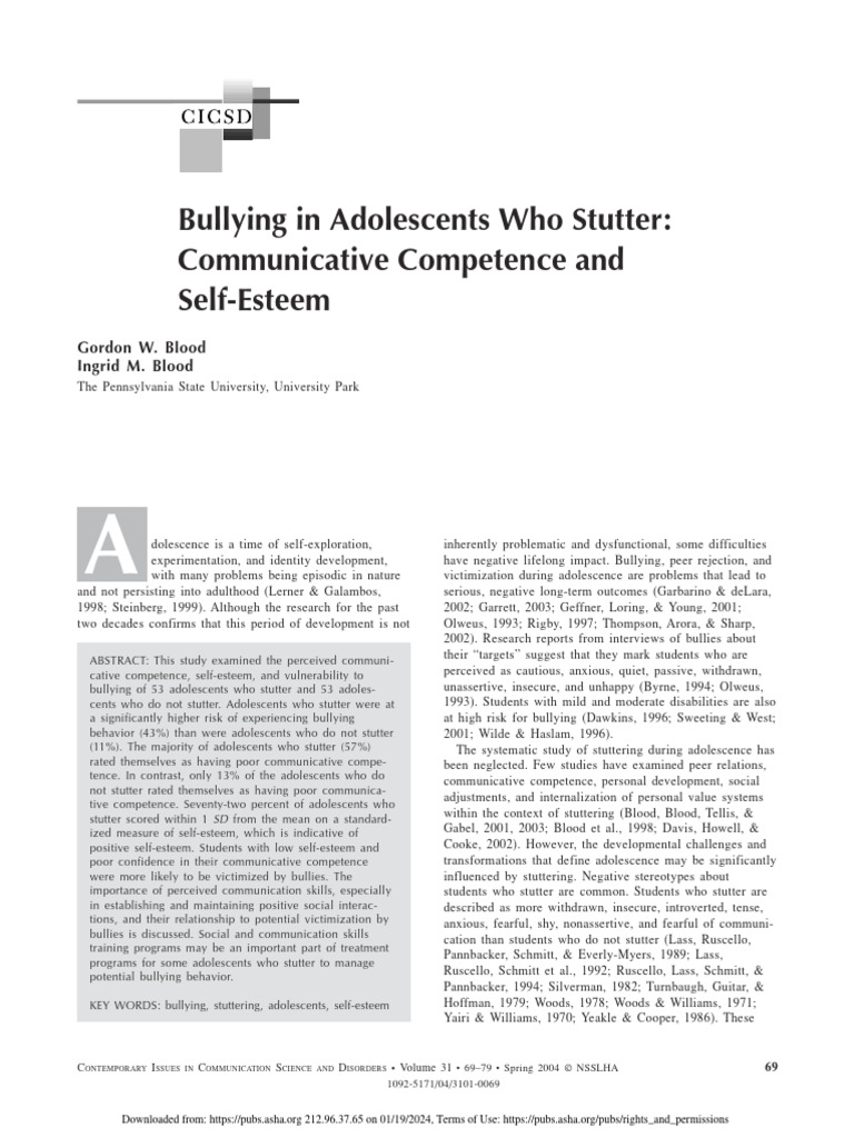 Blood Blood 2019 Bullying in Adolescents Who Stutter Communicative ...