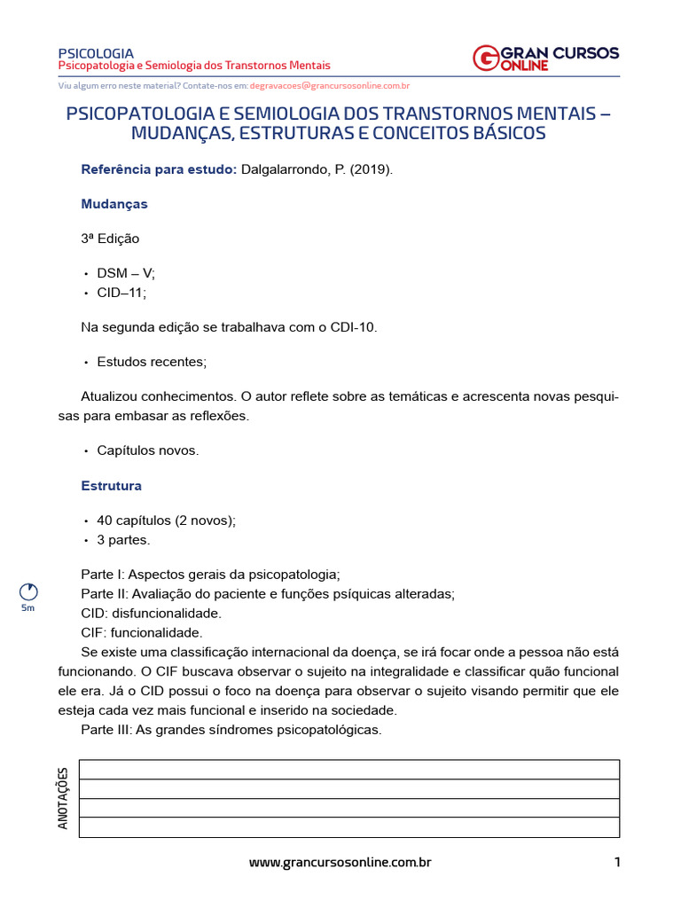 1 Psicopatologia e Semiologia Dos Transtornos Mentais Mudan As Estruturas e Conceitos B Sicos ...