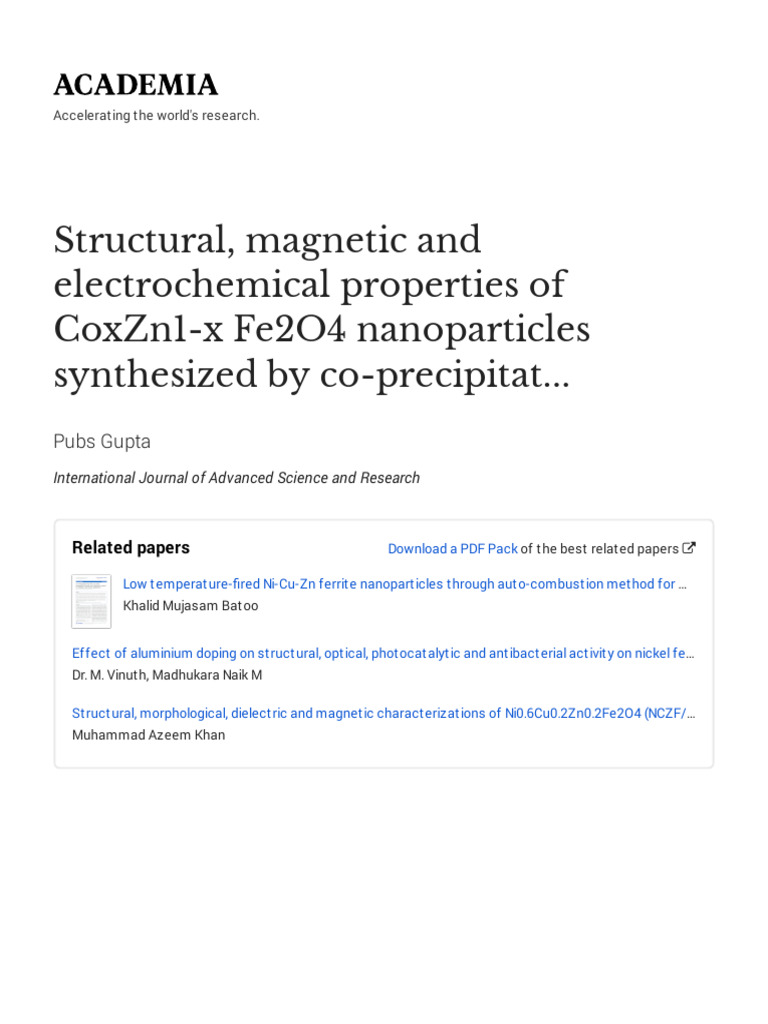 Structural, Magnetic and Electrochemical Properties of Coxzn1-X Fe2O4 Nanoparticles Synthesized ...