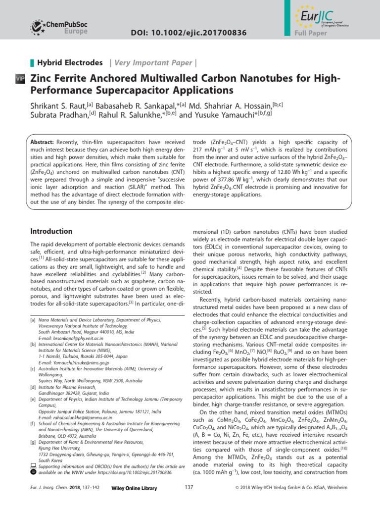 Zinc Ferrite Anchored Multiwalled Carbon Nanotubes For High-Performance ...