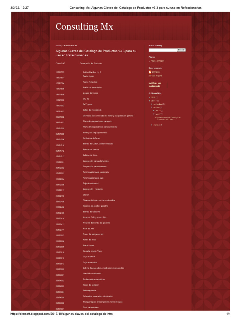 Consulting MX - Algunas Claves Del Catalogo de Productos v3.3 para Su Uso en Refaccionarias ...