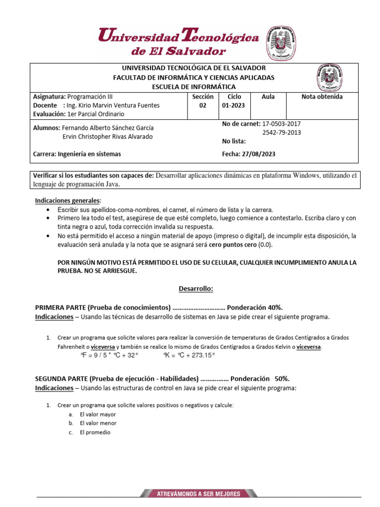 Eval1-Progra3 1 | PDF | Celsius | Java (lenguaje de programación)