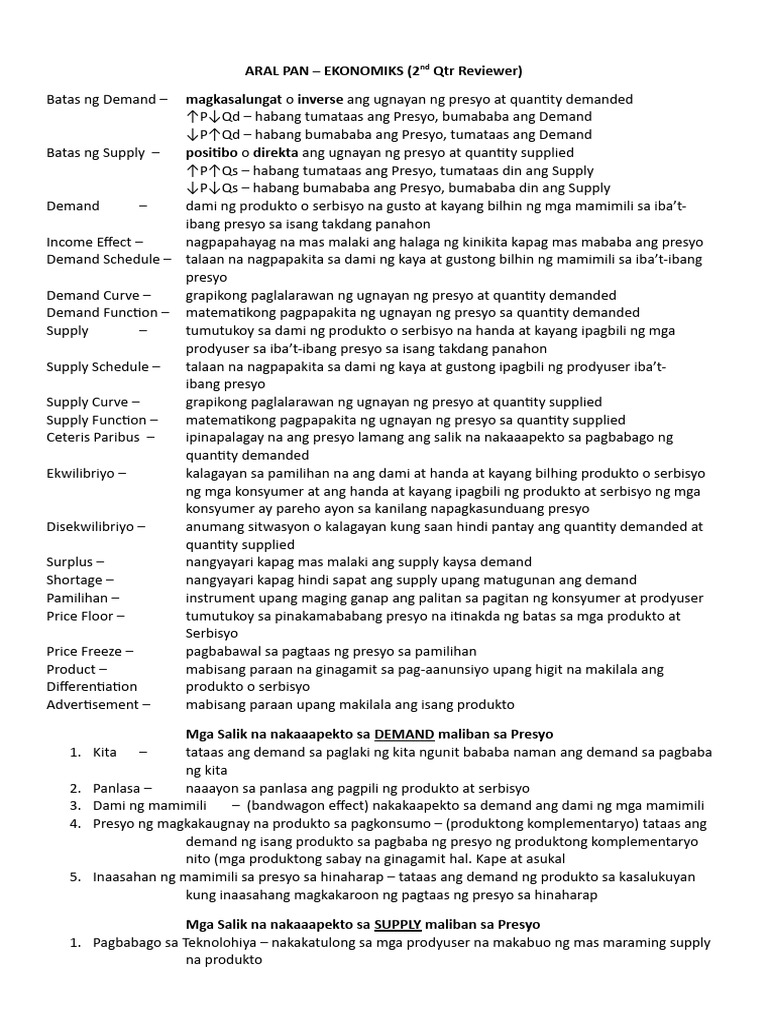 Aral Pan 2nd Quarter Notes | PDF