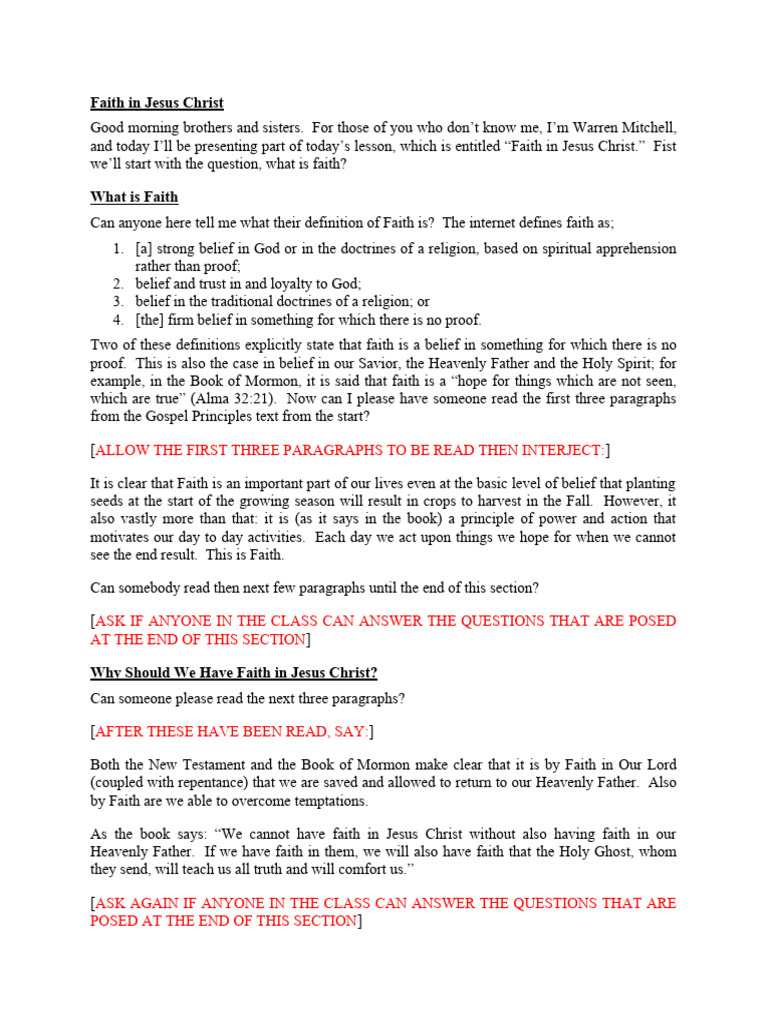 Faith in Jesus Christ | PDF